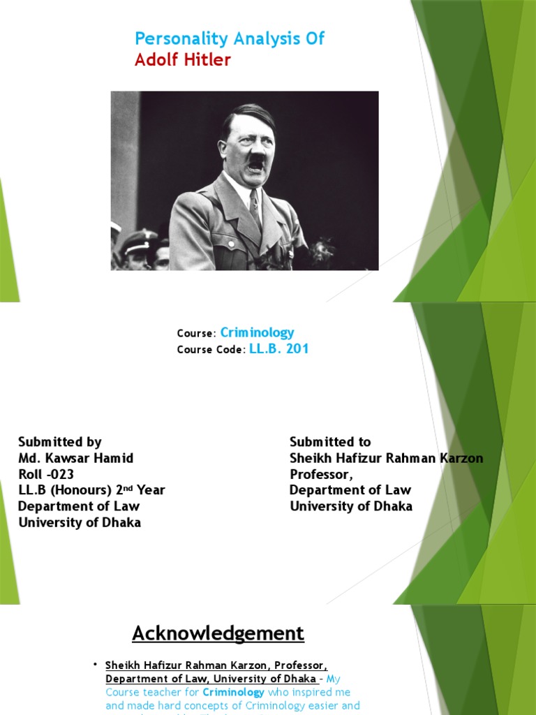 Adolf Hitler: Personality Analysis of | PDF | Id | Psychoanalytic Theory