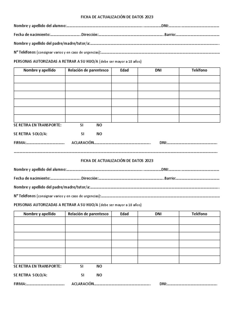 Ficha de Actualización de Datos 2023 | PDF