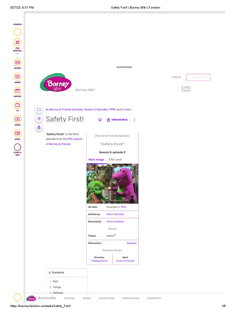 Safety First! - Barney Wiki - Fandom | PDF | Fandom