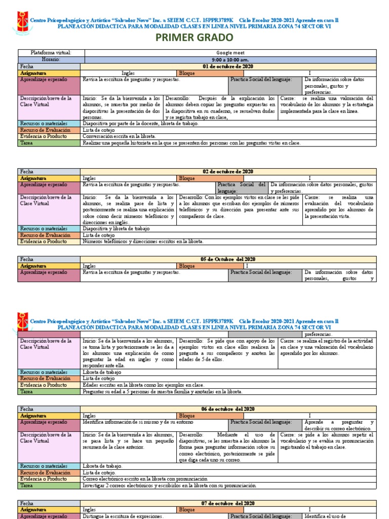 Planeación Didáctica Inglés Primaria | PDF | Evaluación | Aprendizaje