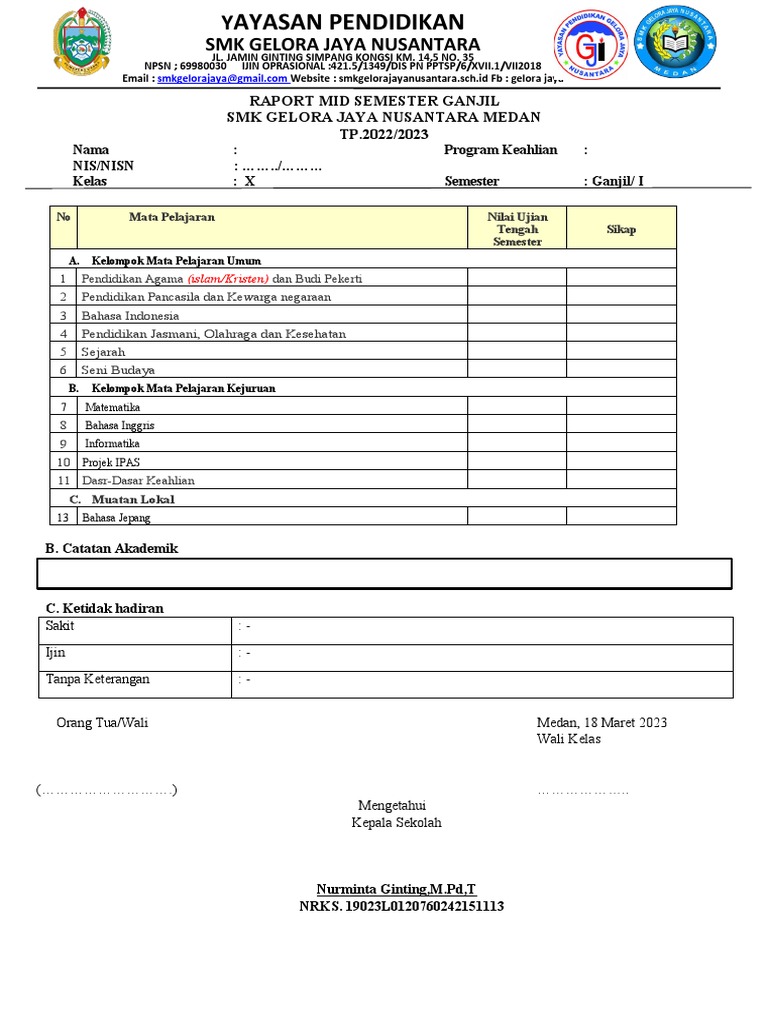Format Rapor MID X | PDF