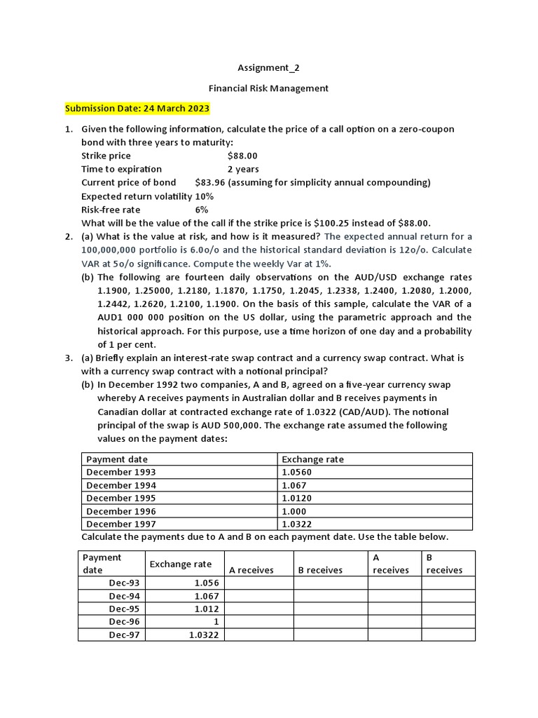 Assignment 2 - Financial Risk Management | PDF | Bonds (Finance) | Bond ...