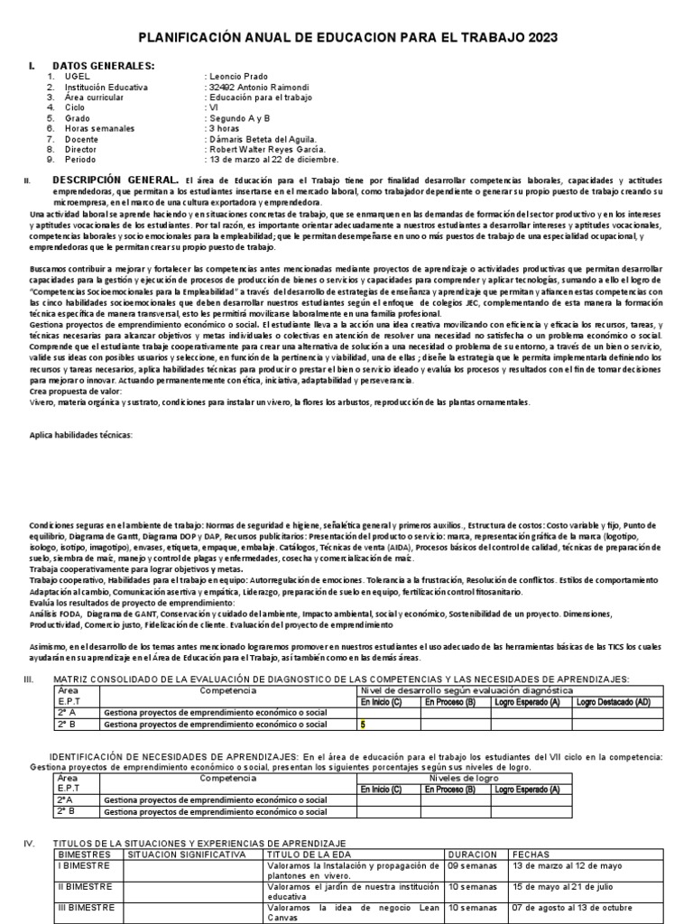 Programacion Anual Ept Ciclo Vi | PDF | Evaluación | Iniciativa empresarial