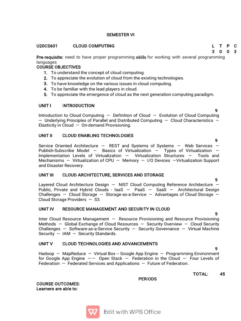 Course Plan of 6th Semester | PDF | Cryptography | Cloud Computing