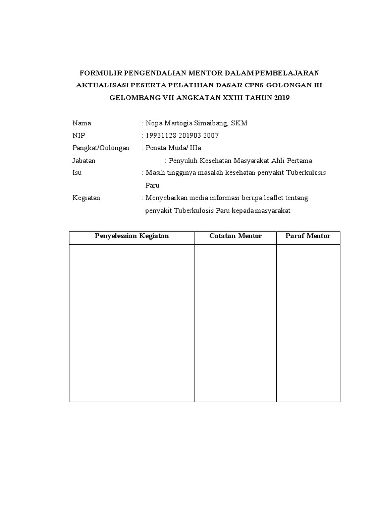 Formulir Pengendalian Mentor | PDF