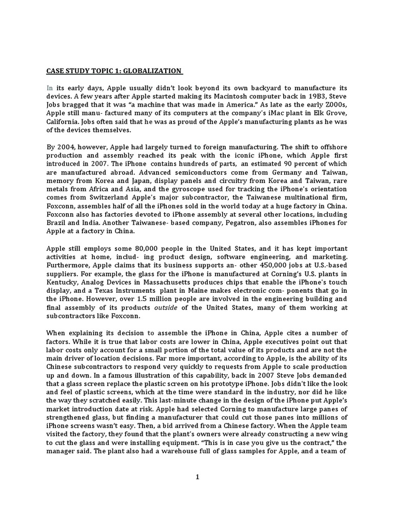 Case Study Topic 1: Globalization | PDF | Apple Inc. | I Phone