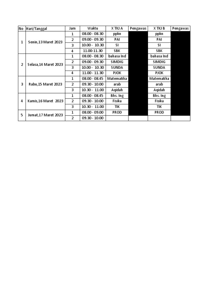 Jadwal PTS Genap 22-23 NW | PDF