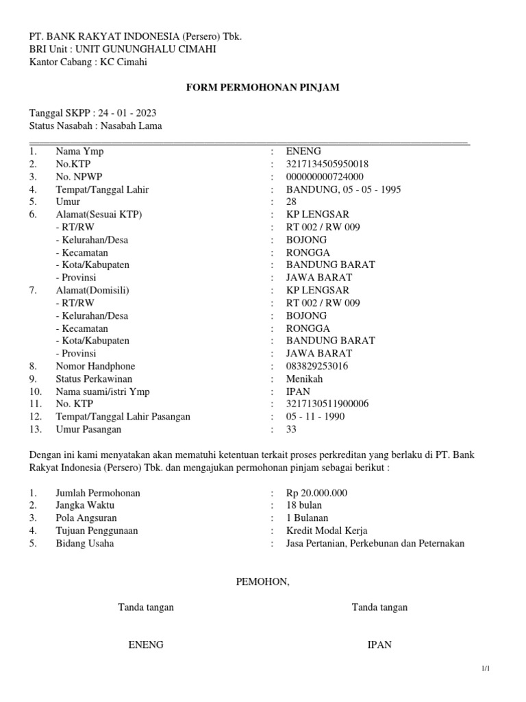 Form Permohonan Pinjaman | PDF