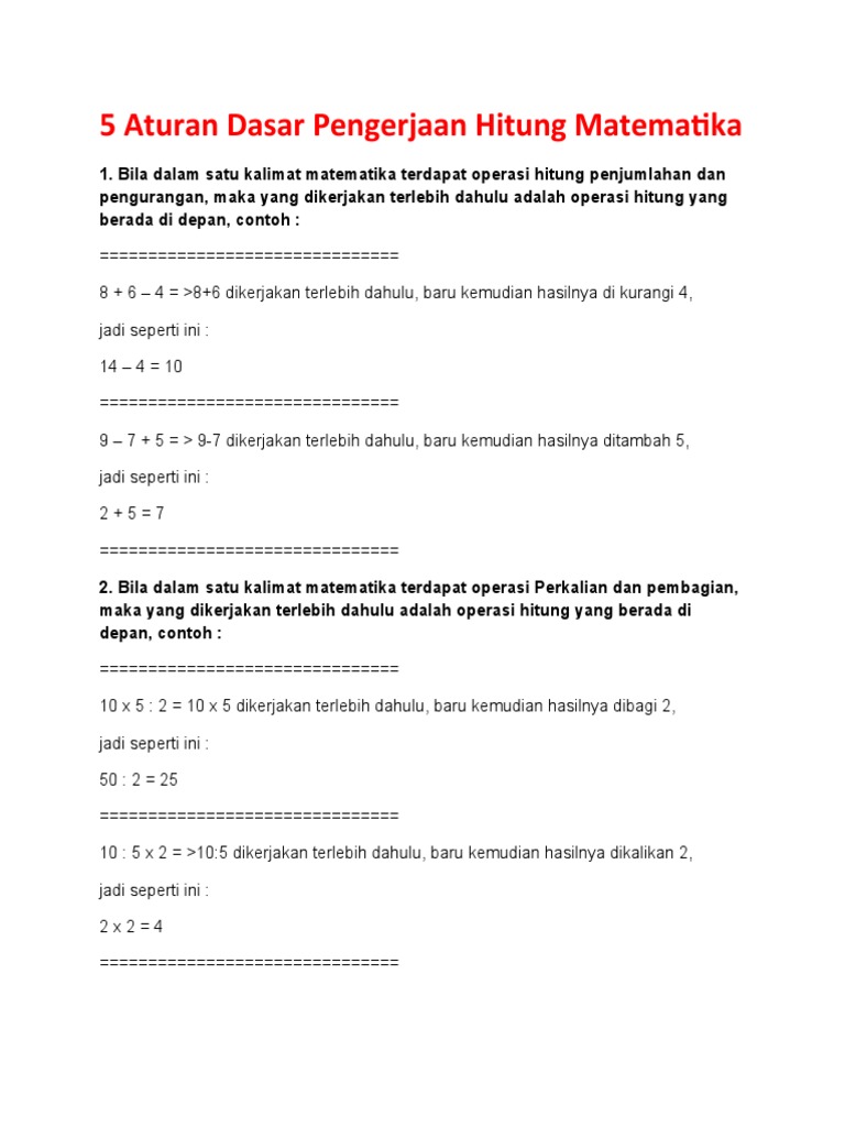 5 Aturan Dasar Pengerjaan Hitung Matematika | PDF | Komputer