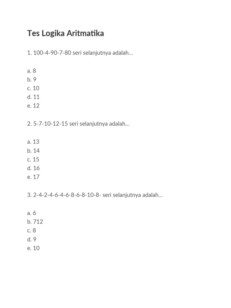 Tes Logika Aritmatika | PDF Tes Logika Aritmatika | PDF