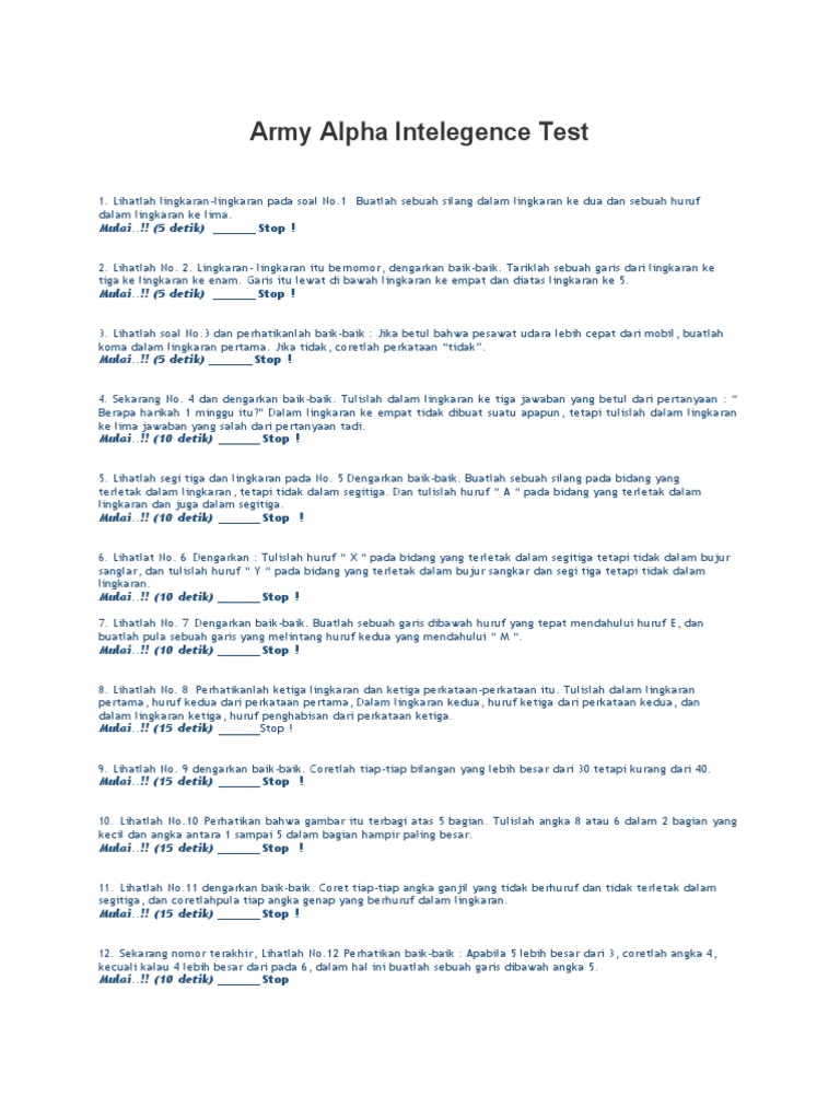 Army Alpha Test | PDF