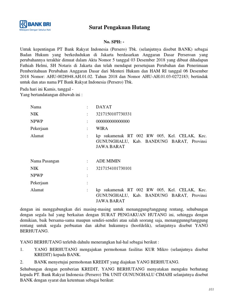 Surat Pengakuan Hutang | PDF