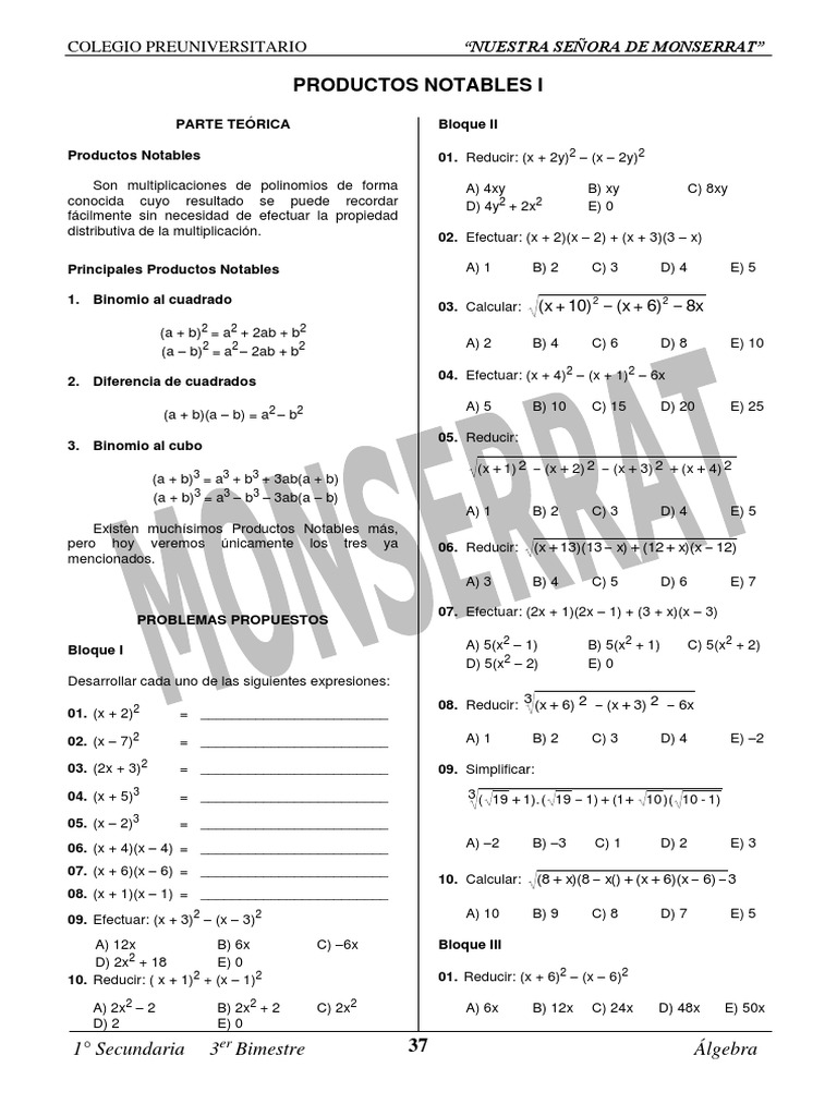 Productos Notables I | PDF | Álgebra | Matemáticas