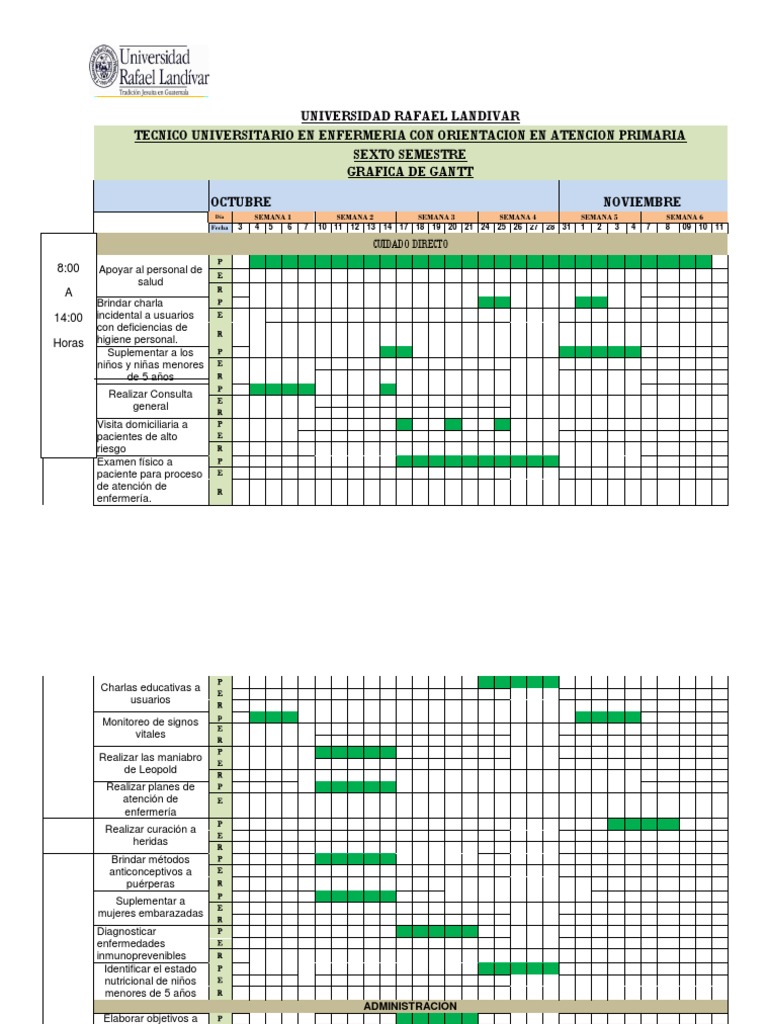 Gantt del 6º Semestre de Enfermería | PDF | Enfermería | Enfermedades y trastornos