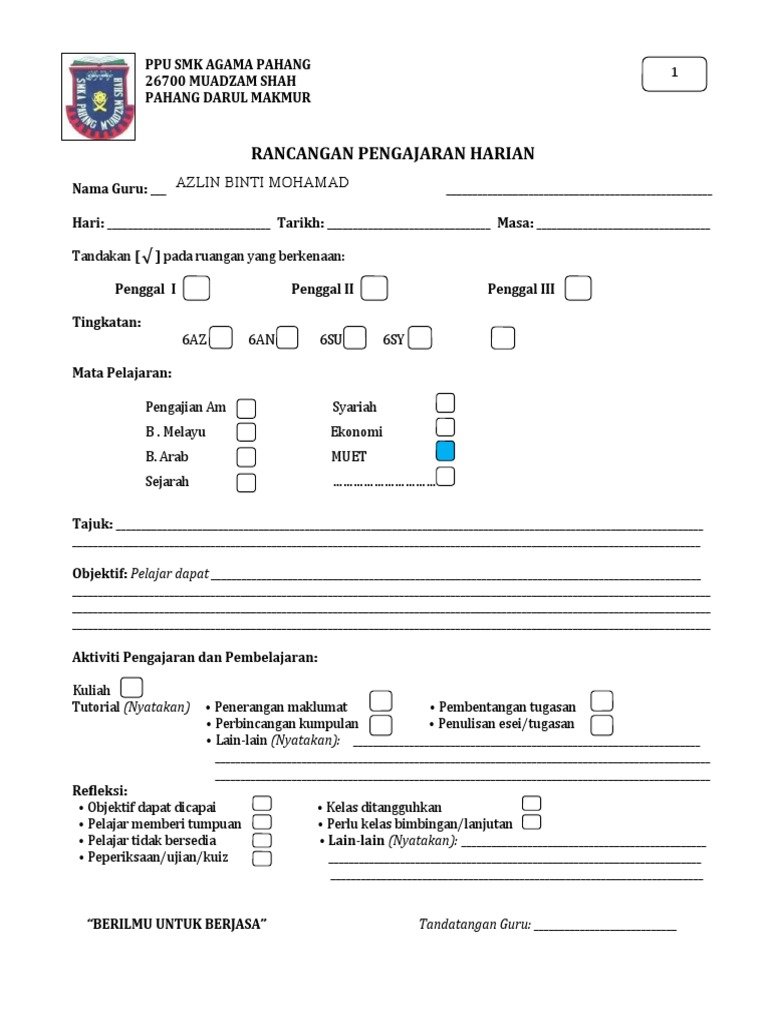 Borang P&P Harian 2023 | PDF