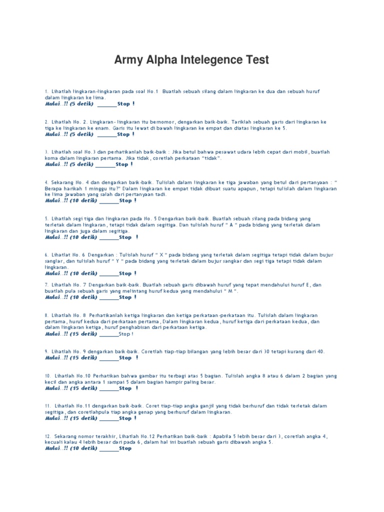 Army Alpha Test | PDF