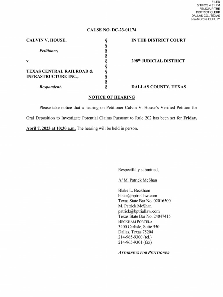 Notice of Hearing for Rule 202 Petition | PDF