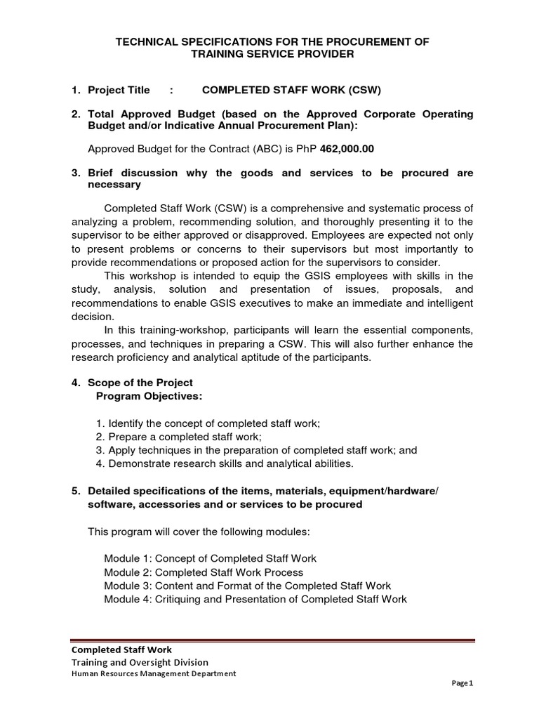 Training Provider For Completed Staff Work | PDF | Specification ...