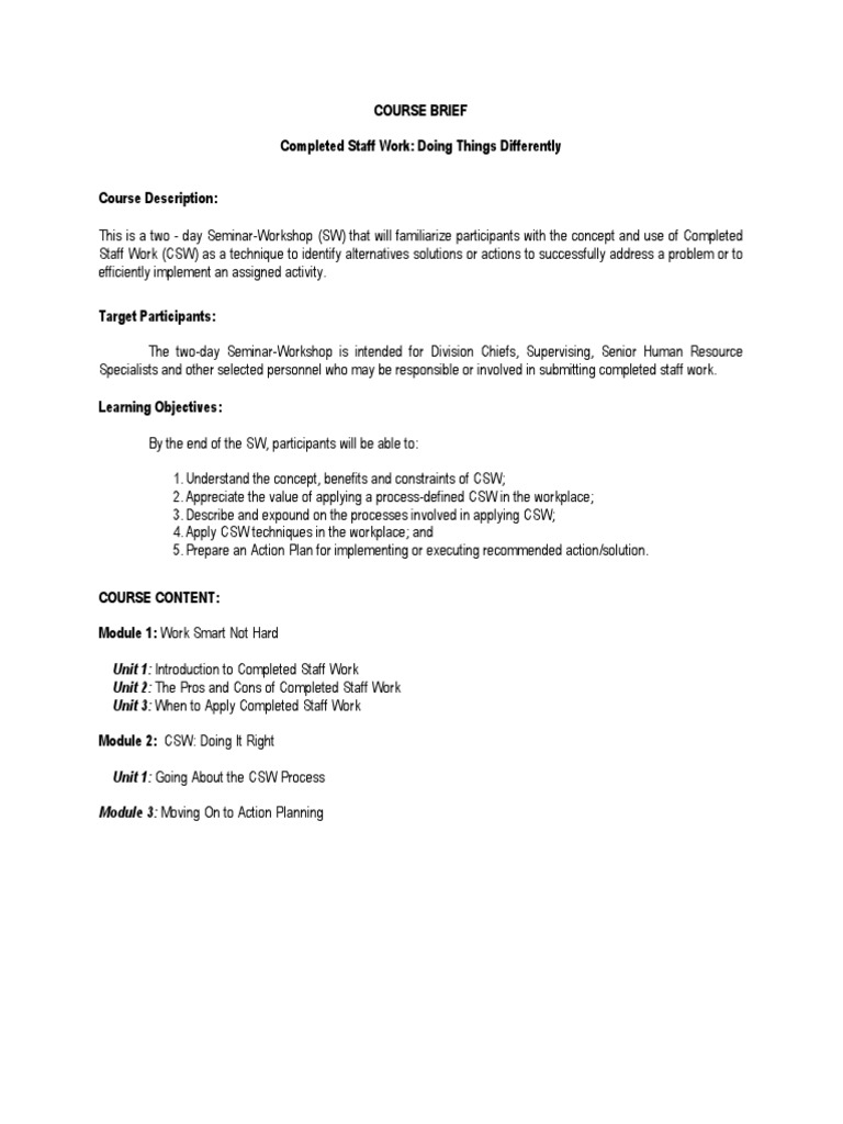 COURSE BRIEF CSW | PDF