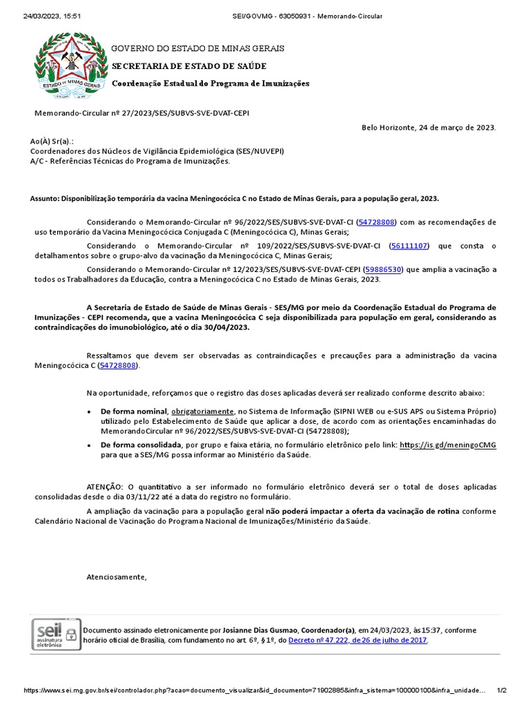 SEI - GOVMG - 63050931 - Memorando-Circular | PDF | Meningite