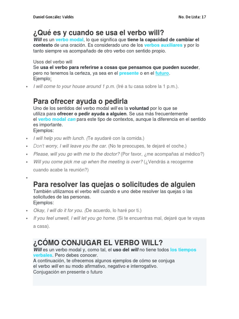 Qué Es y Cuando Se Usa El Verbo Will | PDF | Verbo | Lingüística