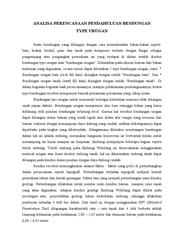 ANALISA PERENCANAAN PENDAHULUAN BENDUNGAN TYPE URUGAN | PDF