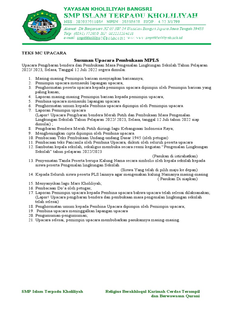 Teks Mc Pembukaan Upacara Pdf