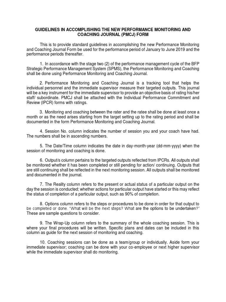 Guidelines in Accomplishing The New Performance Monitoring and Coaching ...