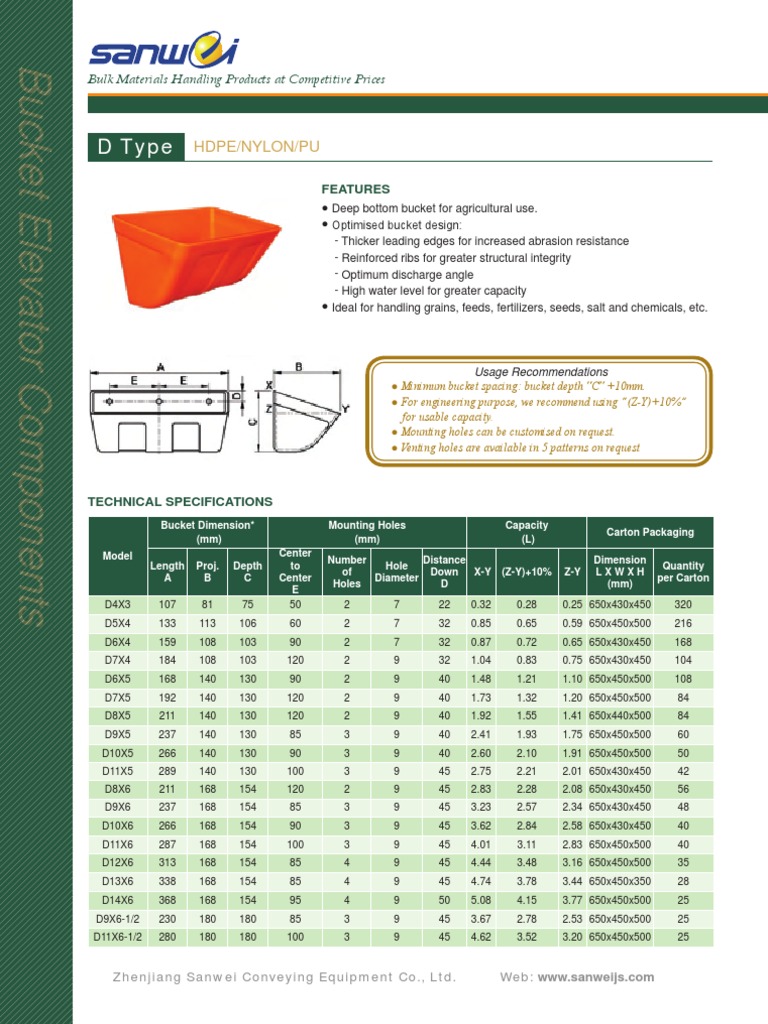 BUCKET - D Type Elevator SANWEI | PDF | Stainless Steel | Materials