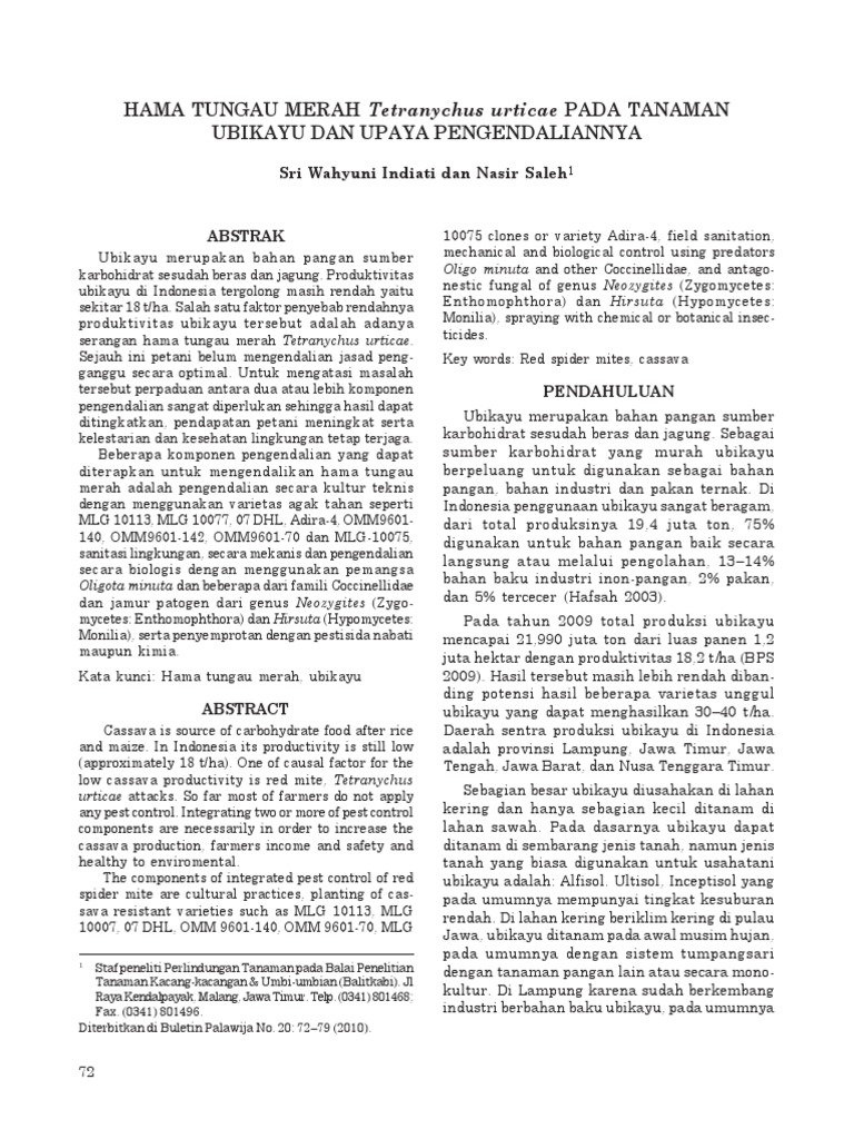 HAMA TUNGAU MERAH Tetranychus Urticae PADA TANAMAN UBIKAYU DAN UPAYA ...