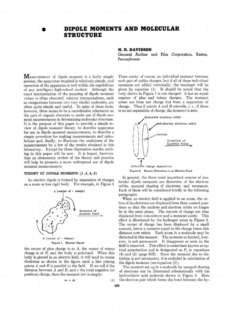 Measurement: Dipole Moments A N D Molecular Structure | PDF | Chemical Polarity | Physics