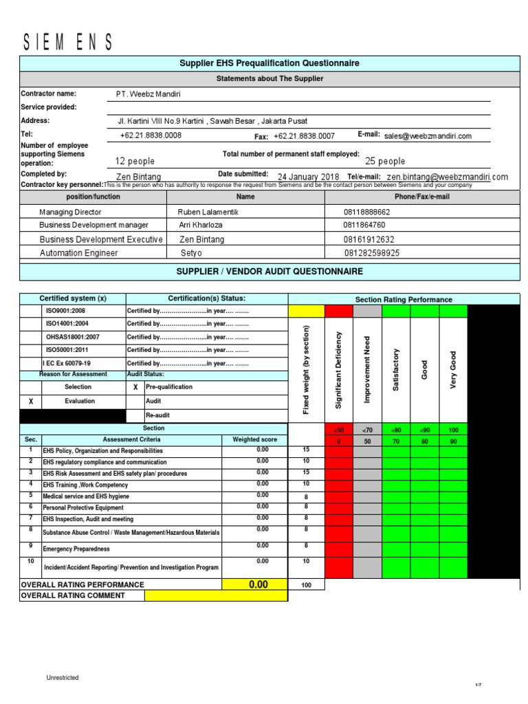 Supplier EHS Prequalification Questionnaire | PDF | Personal Protective Equipment | Dangerous Goods
