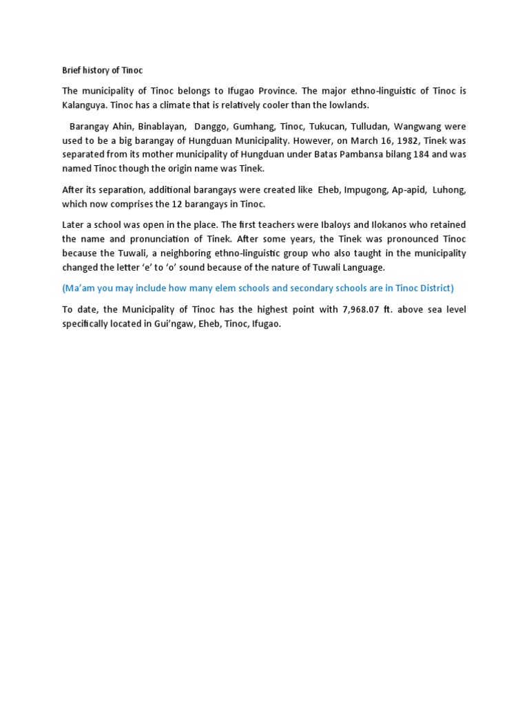 History and Geography of Tinoc, Ifugao | PDF