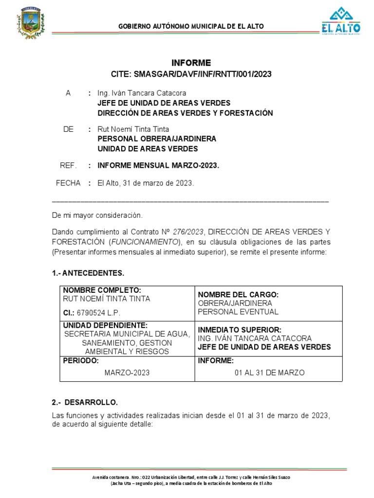 Formato de Informe Mensual | PDF