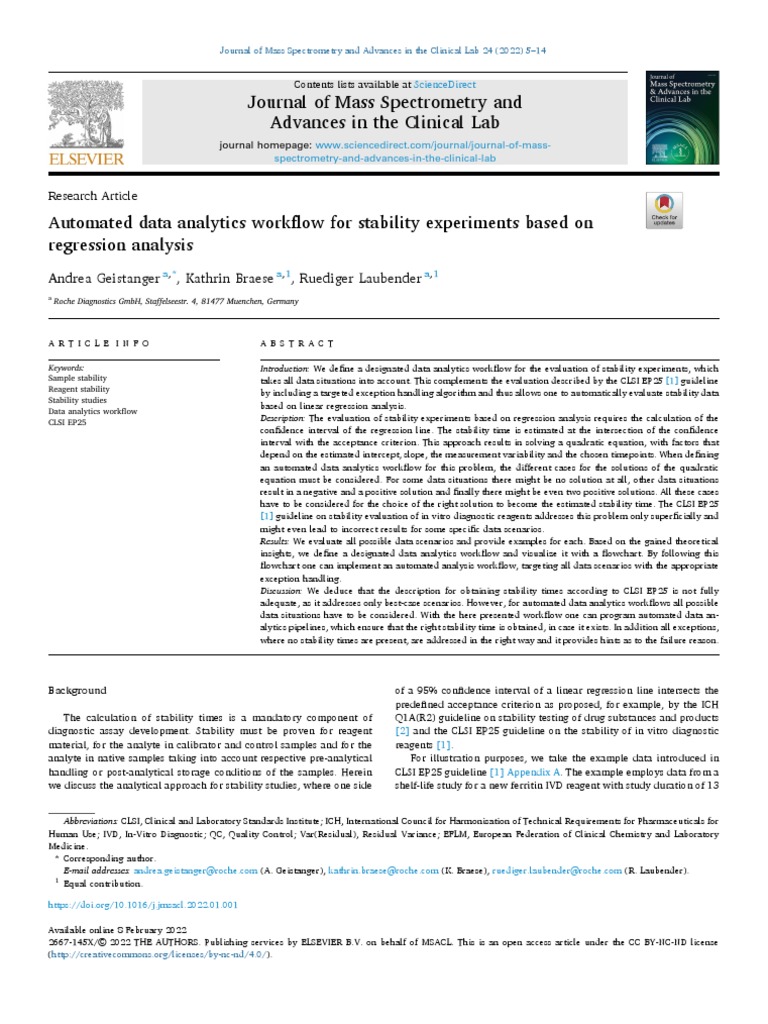 Journal of Mass Spectrometry and Advances in The Clinical Lab | PDF | Regression Analysis ...