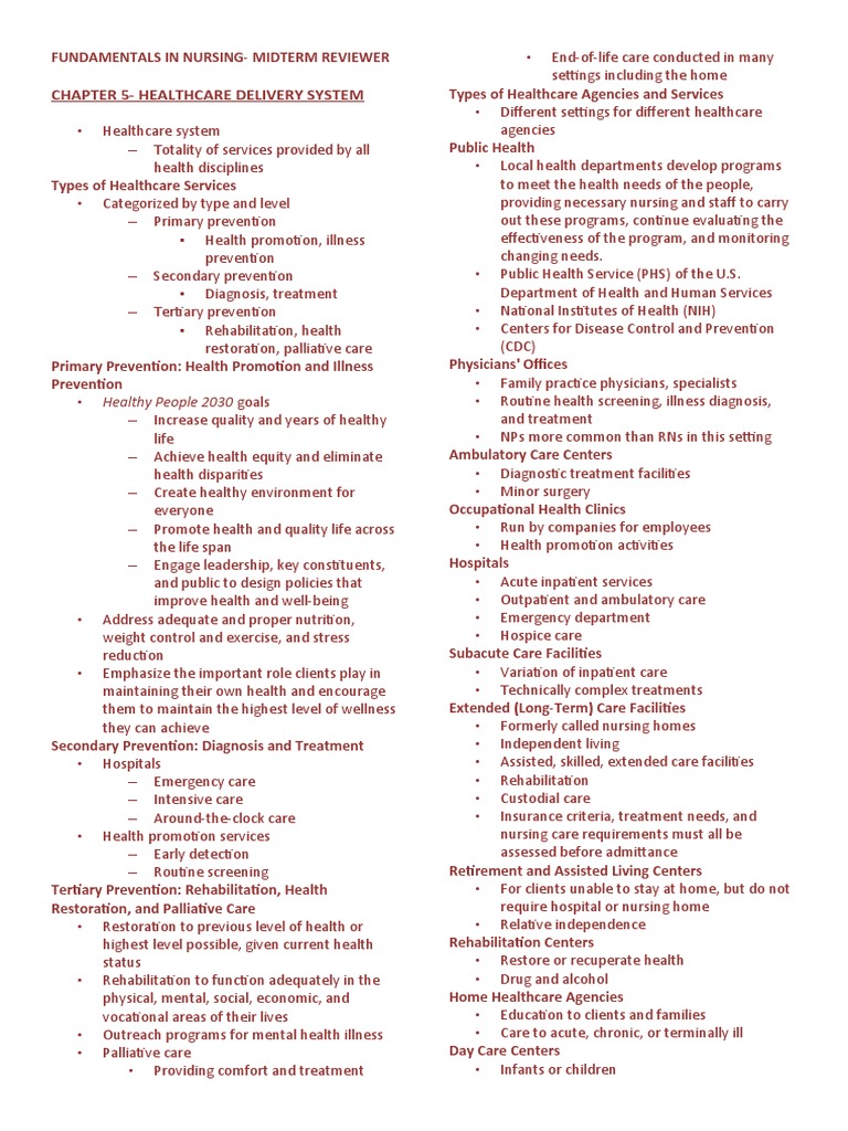 Fundamentals in Nursing-Reviewer | PDF | Medical Diagnosis | Health Care