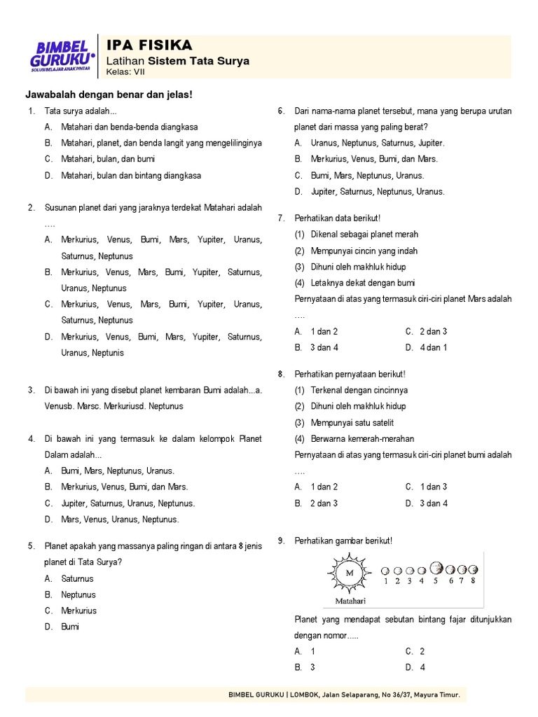 Latihan VII.6 Tata Surya (Planet-Planet) | PDF | Dewasa Muda