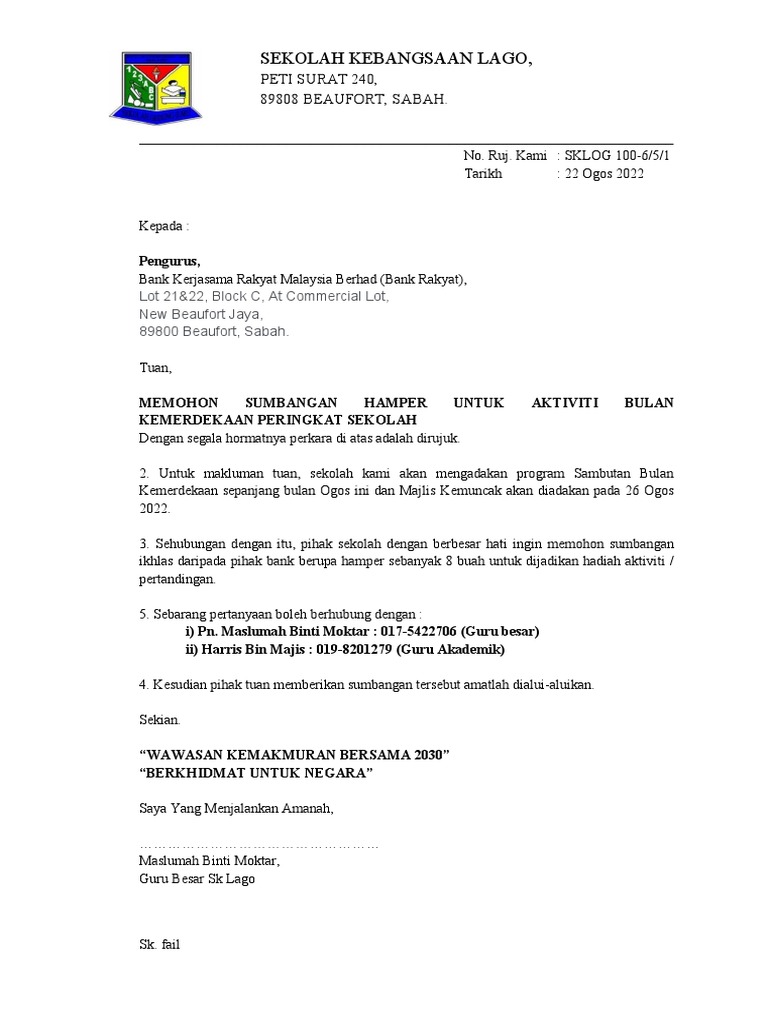 Surat Permohonan Sumbbangan Hamper | PDF