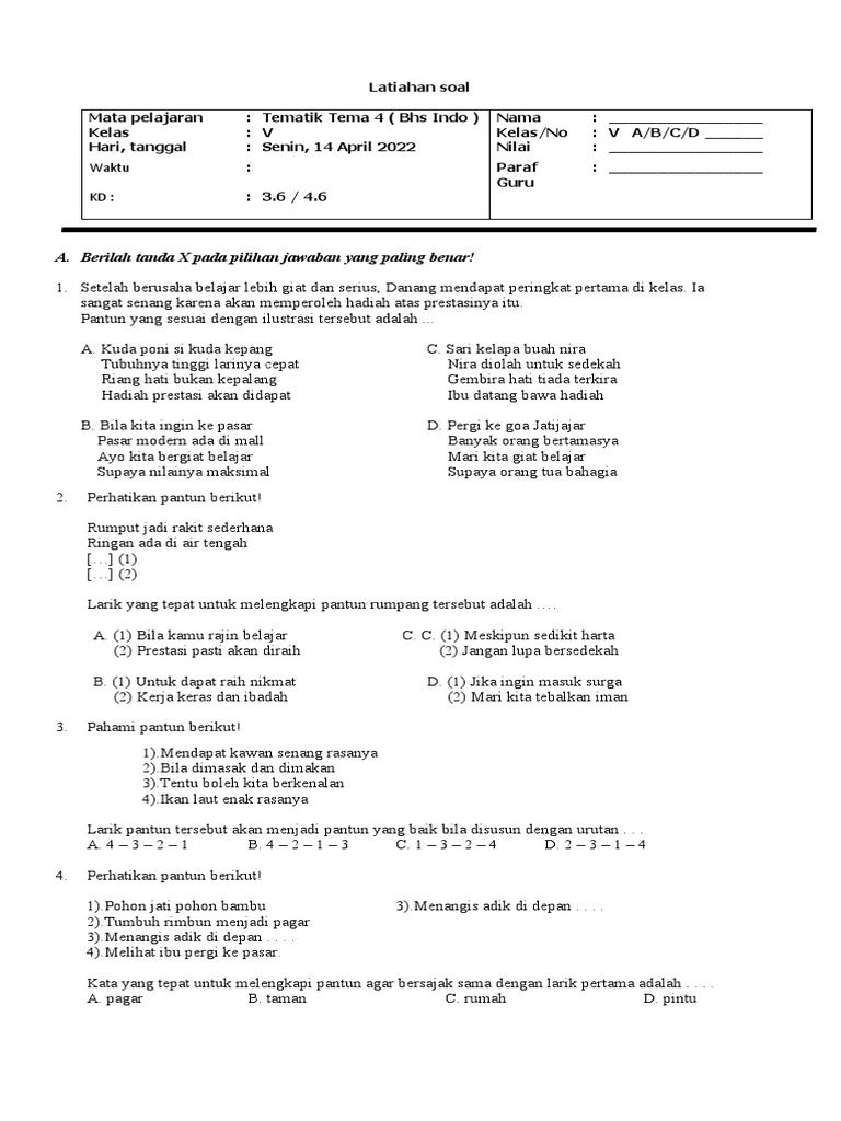 28xbb - Soal Pantun Rumpang | PDF
