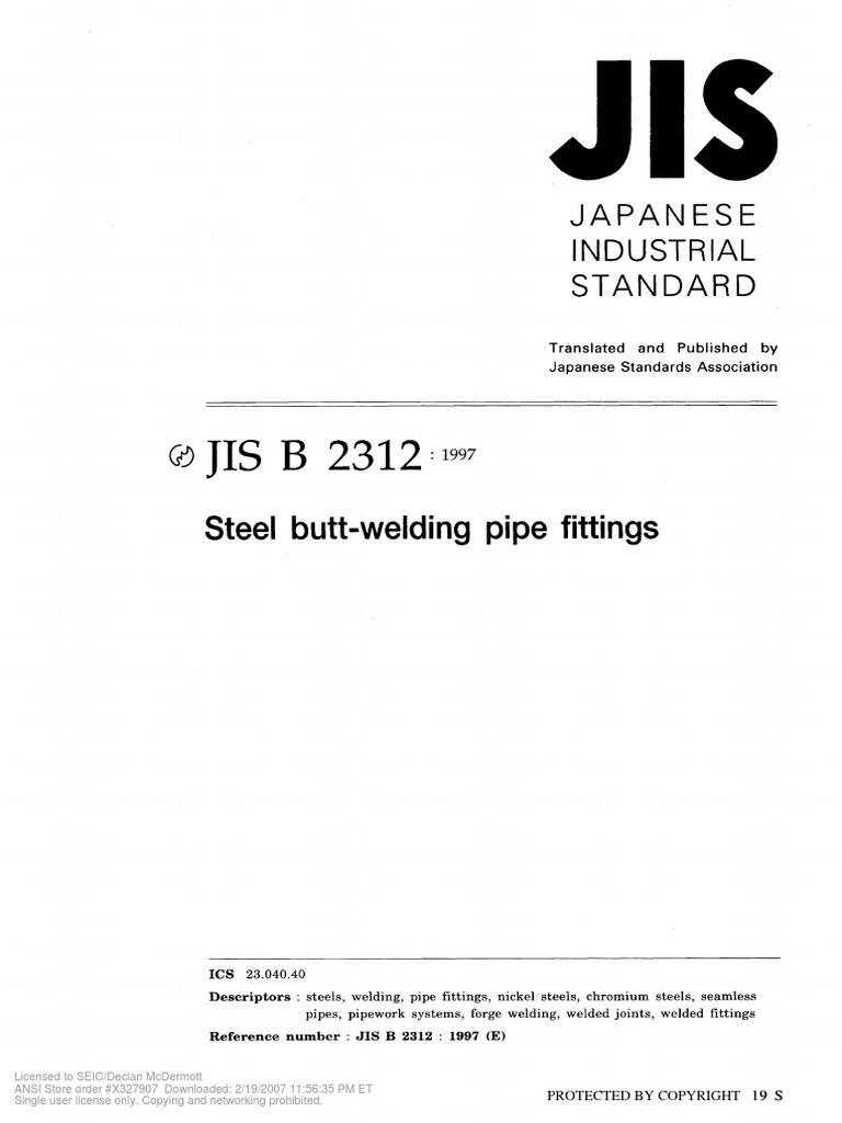 JIS B 2313 Steel Butt-Welding Pipe Fittings | PDF | Copyright | Software