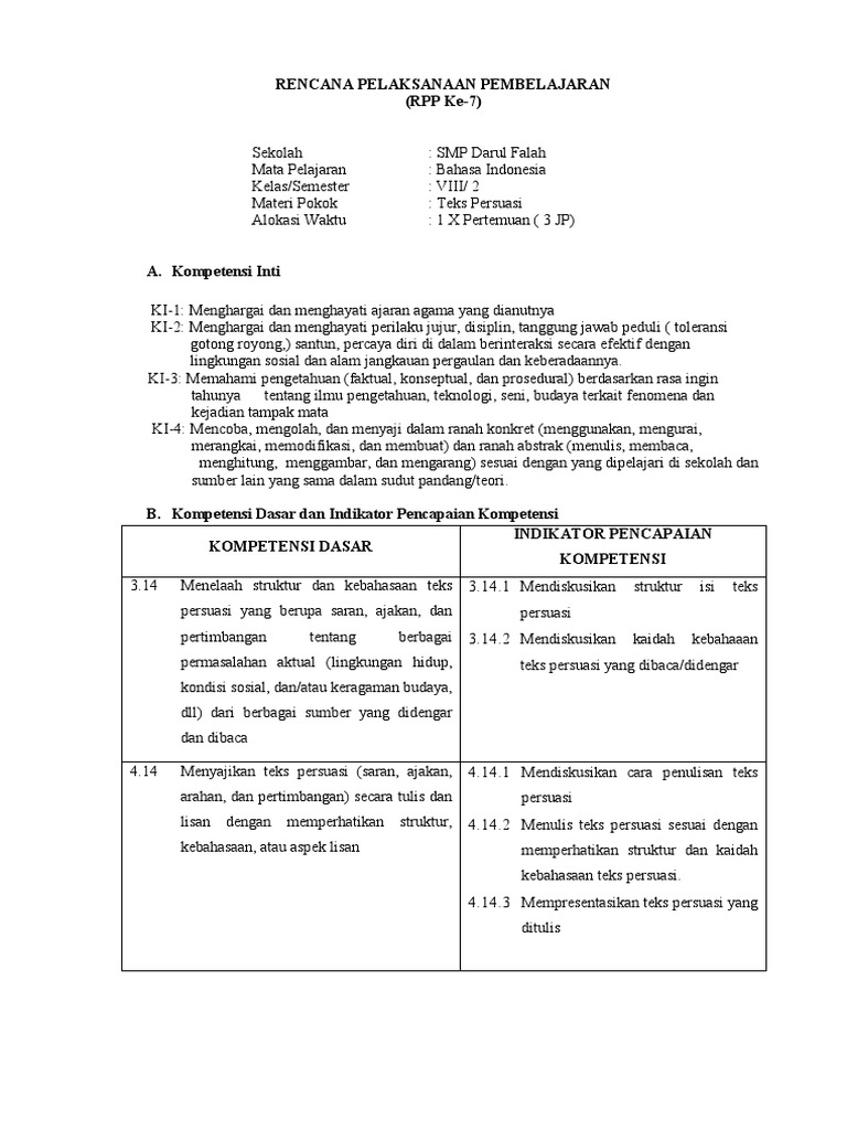 RPP Teks Persuasi | PDF | Karier & Perkembangan