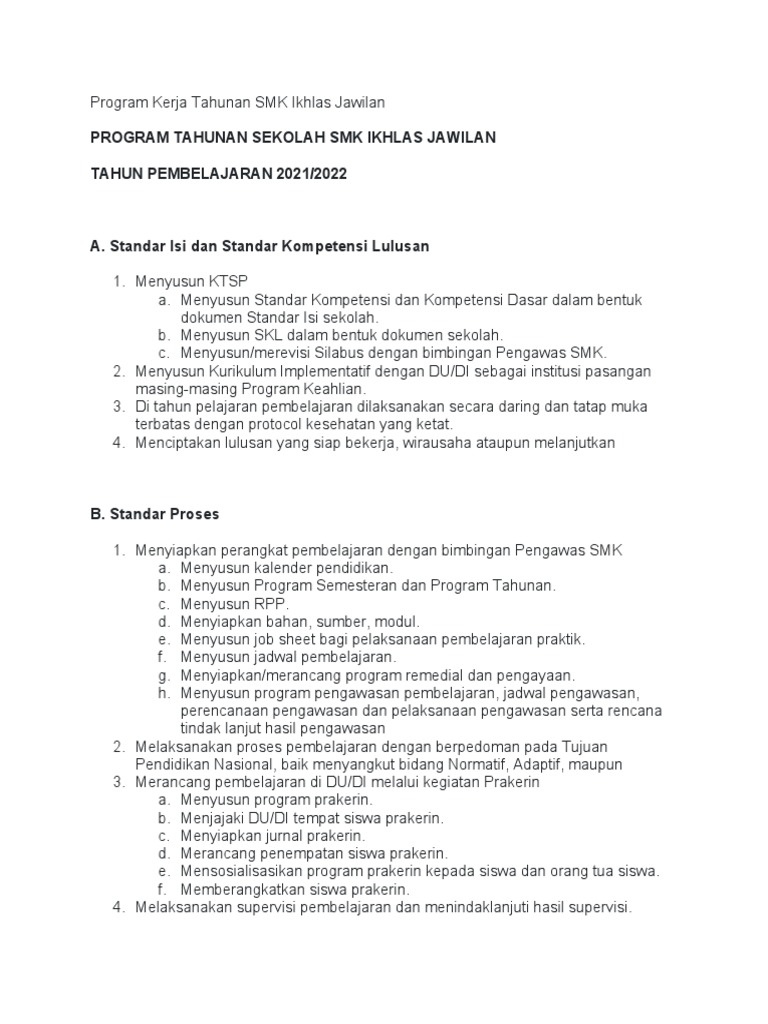 Program Kerja Tahunan SMK Ikhlas Jawilan | PDF