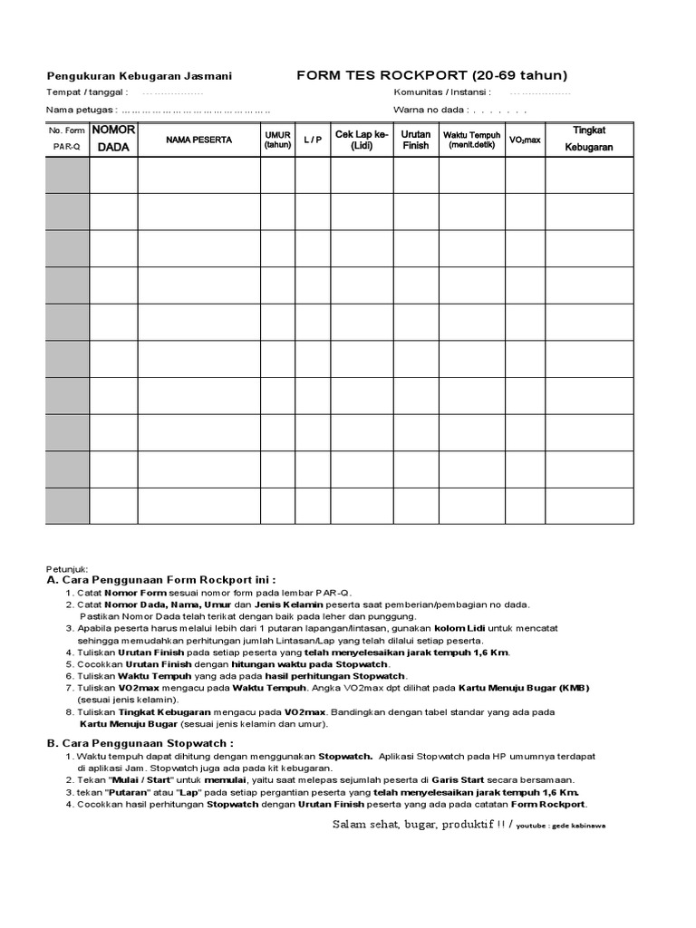 Form Rockport & Tes Jalan 6 Menit Edit 2021-07-06 | PDF