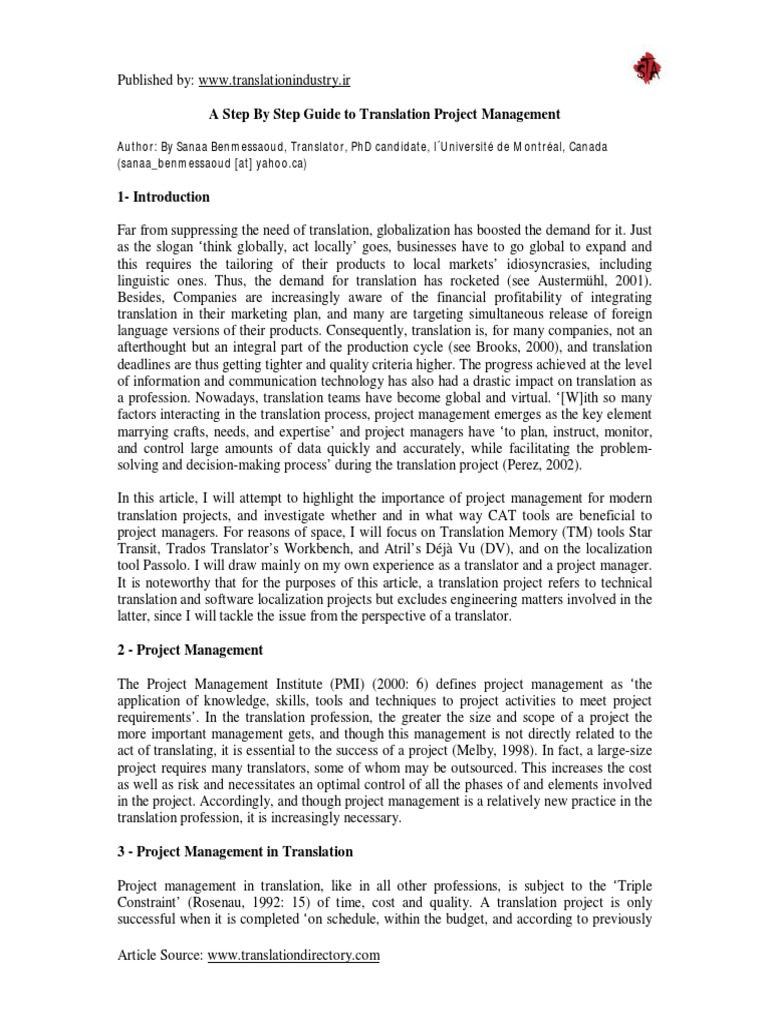 Benmessaoud 2004 A Step by Step Guide To Translation Project Management ...