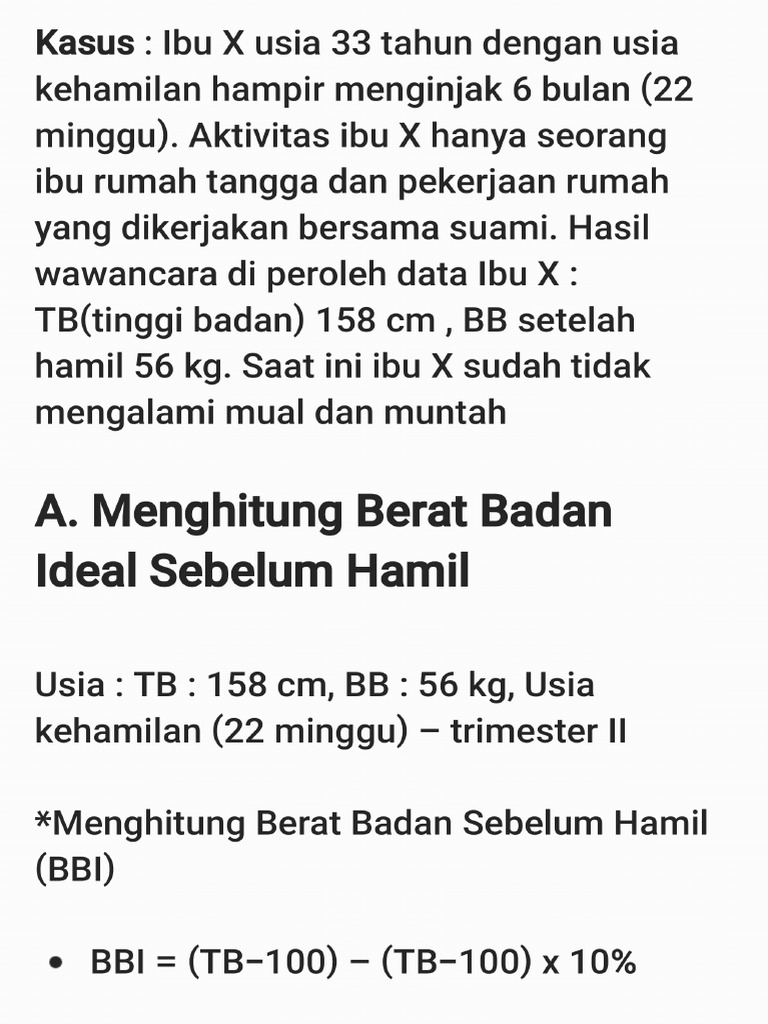 Contoh Perhitungan Kebutuhan Zat Gizi Bumil | PDF Contoh Perhitungan Kebutuhan Zat Gizi Bumil | PDF