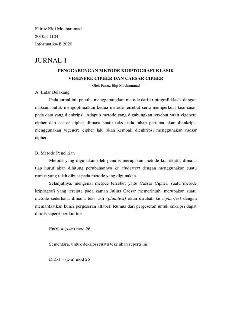 Penggabungan Vigenere dan Caesar Cipher | PDF