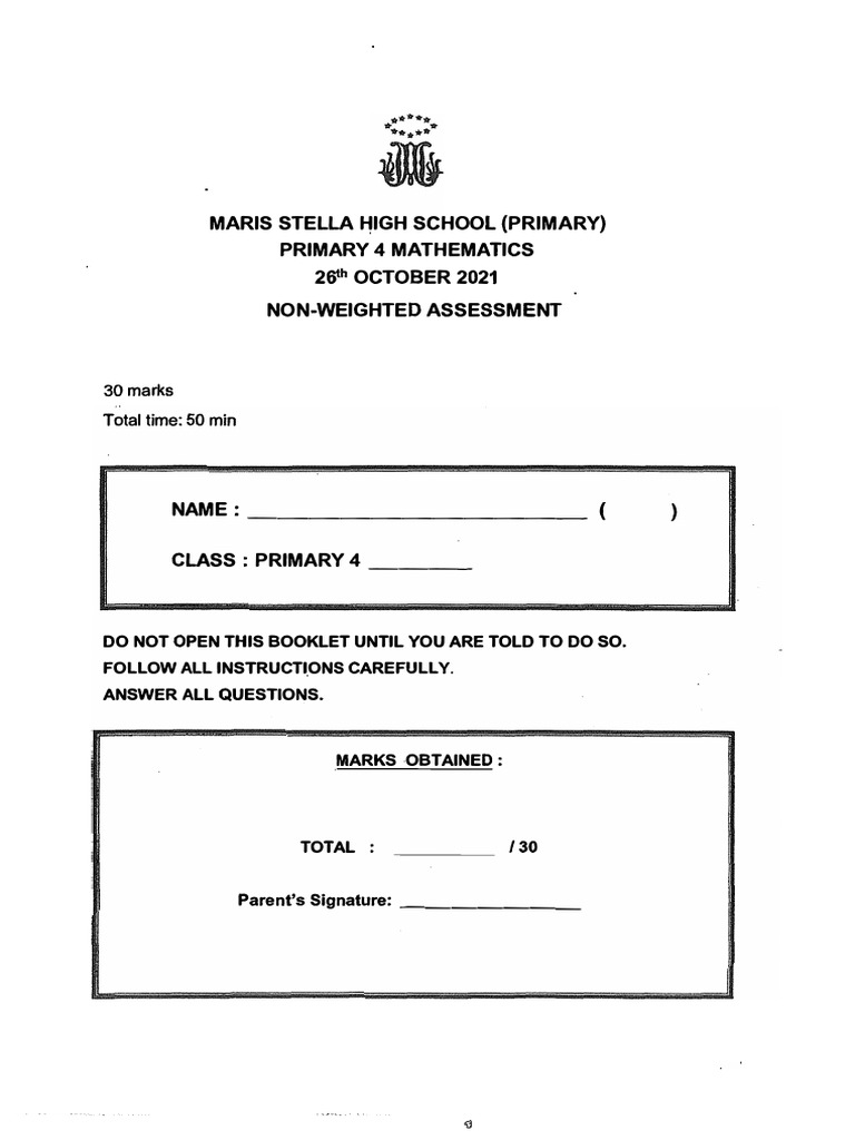 P4 Maths SA2 2021 MarisStella Exam Papers | PDF
