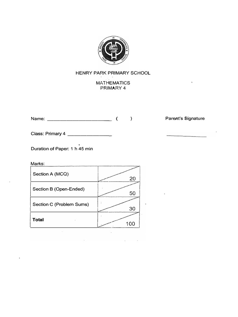P4 Maths SA2 2021 HenryPark Exam Papers | PDF