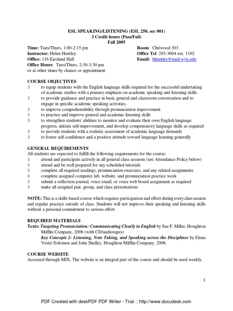 ESL Speaking & Listening Course | PDF | Stress (Linguistics) | Speech