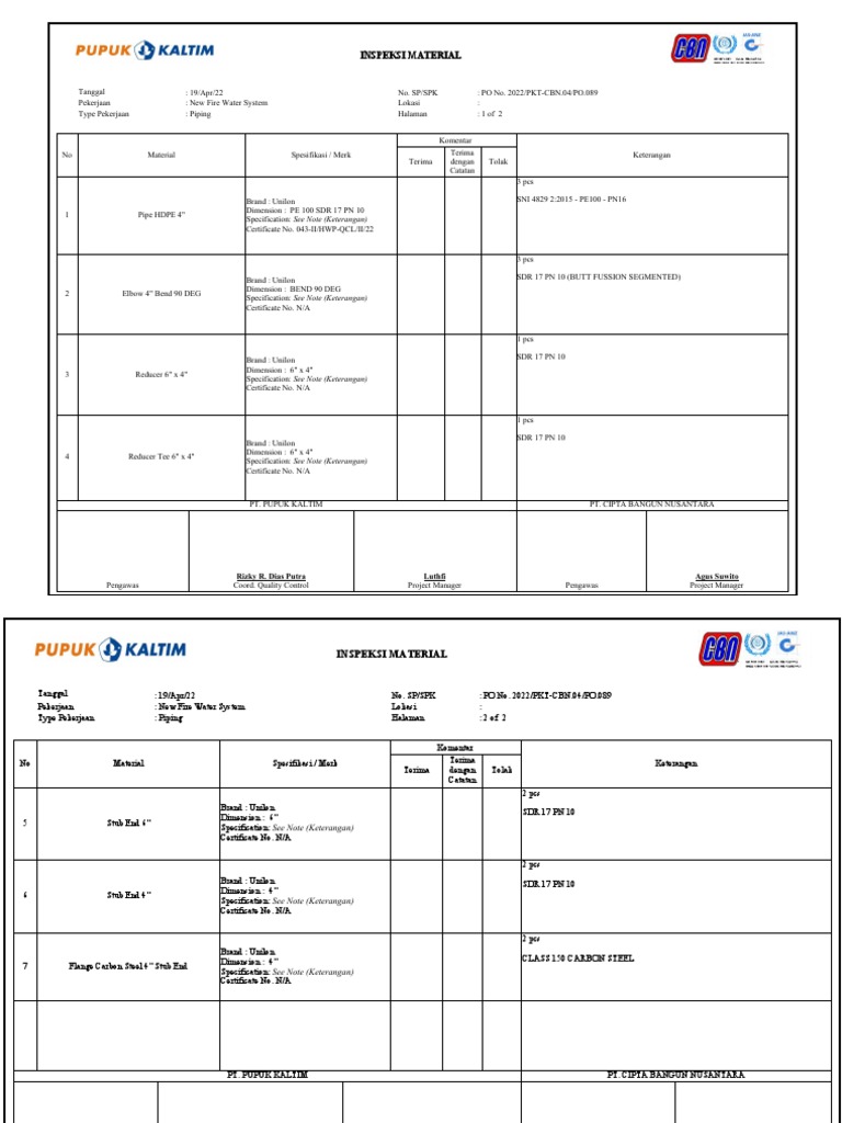Form HDPE Pipe Inspection-2 | PDF | Building Technology | Civil Engineering